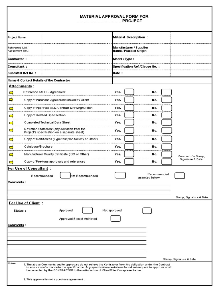 Material Approval Form | PDF | Specification (Technical Standard) | Evaluation