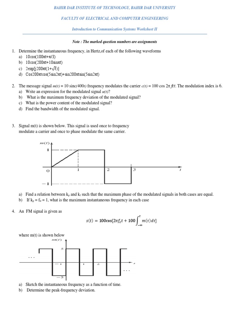 Comm AssntII | PDF | Sampling (Signal Processing) | Frequency Modulation