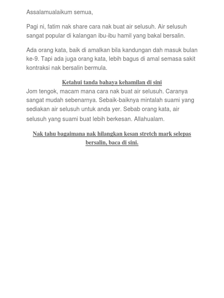 Cara Buat Air Selusuh untuk Bersalin | PDF