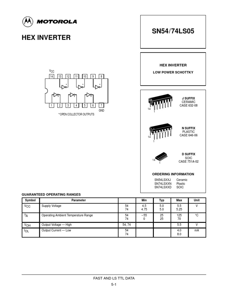 SN54/74LS05 Hex Inverter Specifications | PDF | Electrical Circuits ...