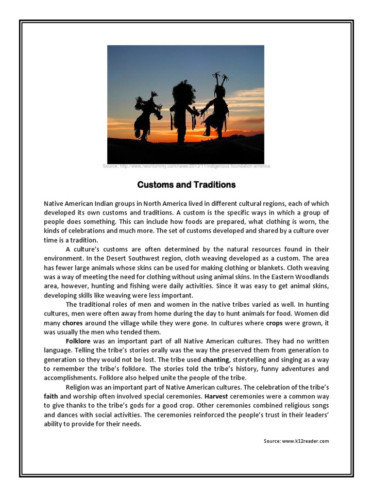 Reading Text 3 Customs and Tradions | PDF | Traditions | Native ...