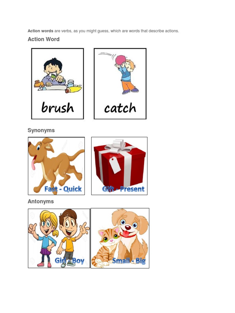 Action Words Synonyms Antonyms | PDF