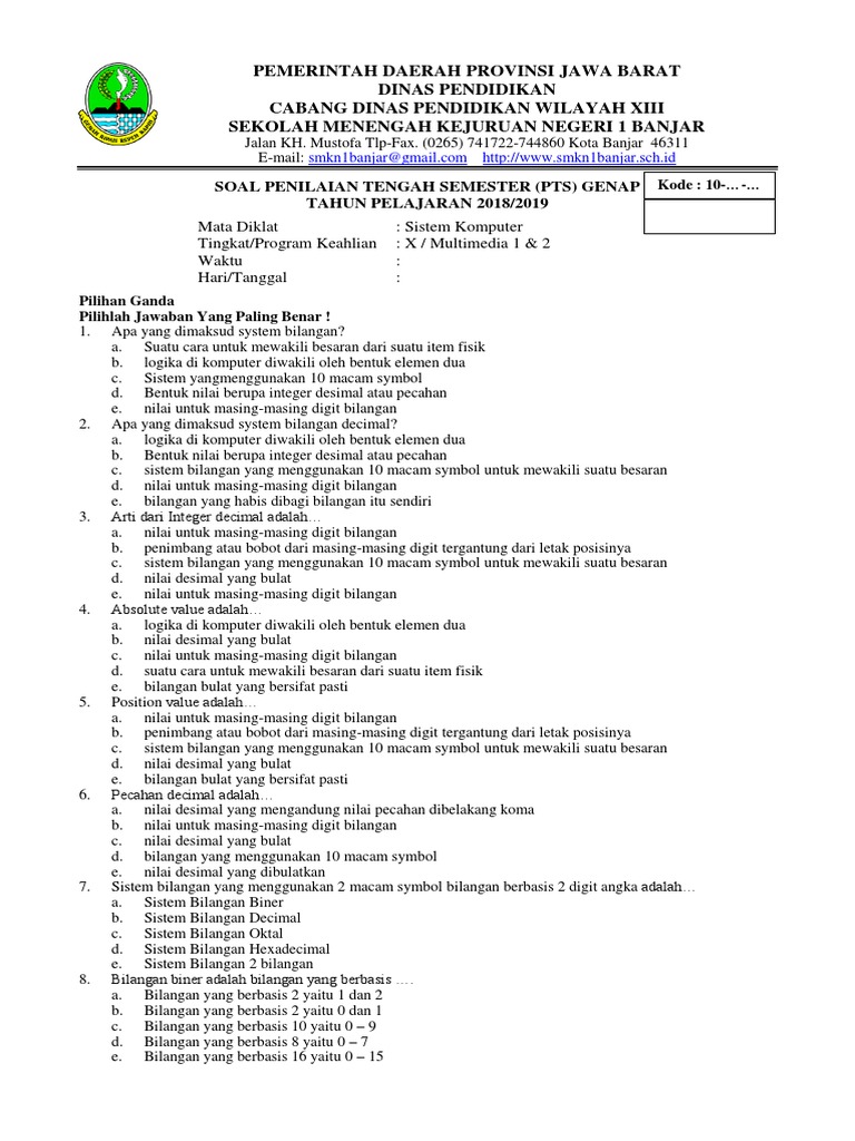 Soal PTS 2 Siskom X MM 1819 | PDF
