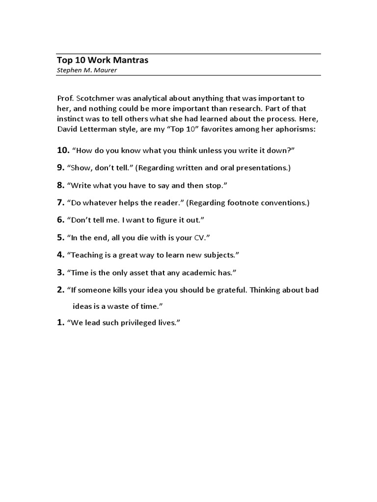 Top 10 Work Mantras for Academics | PDF