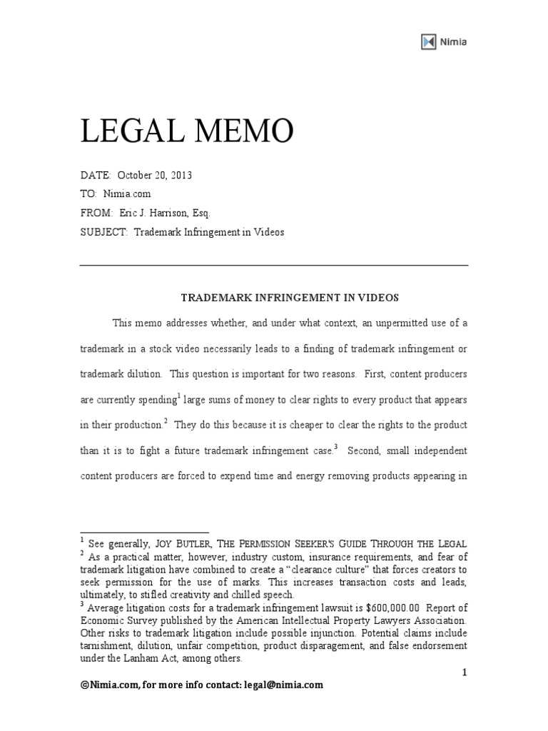 Simple Legal Memo Example PDF | PDF | Trademark Infringement | Fair Use