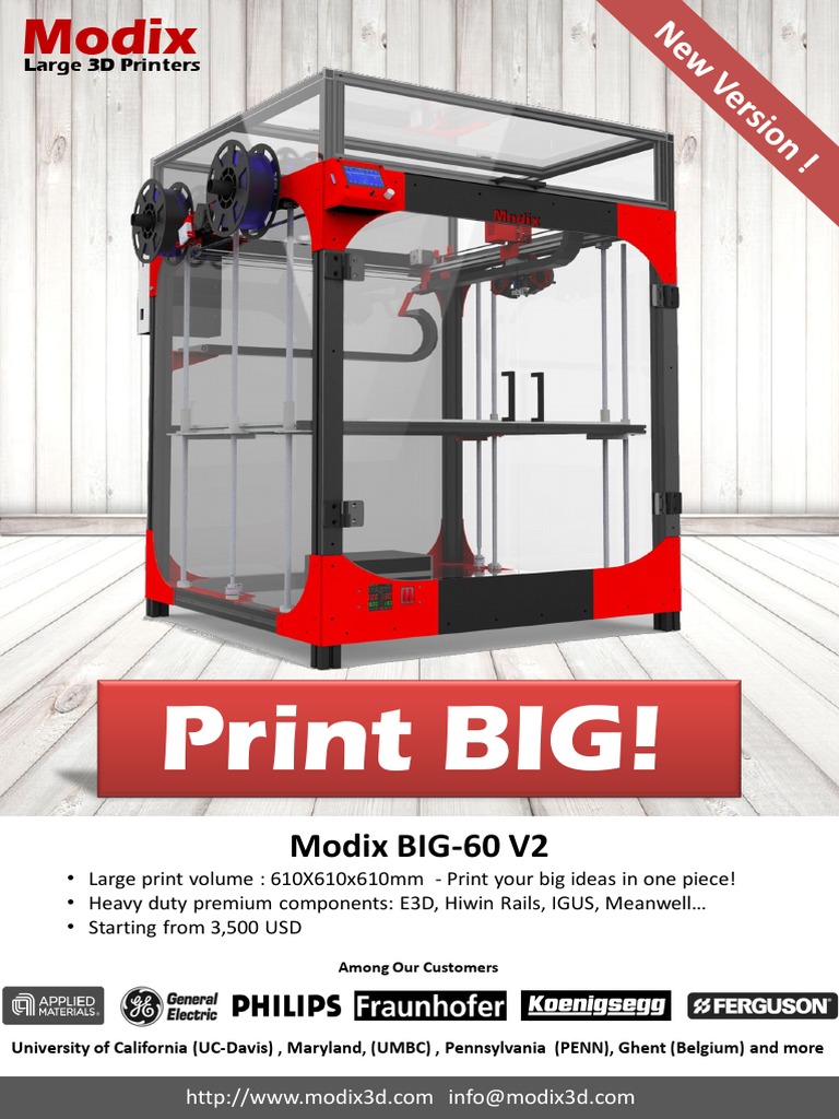 Modix Big60 Product Overview | PDF | 3 D Printing | Printer (Computing)