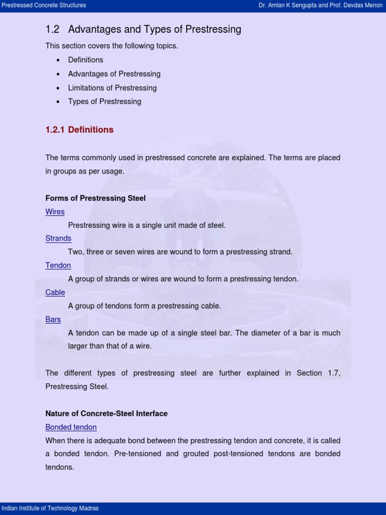 1.2 - Advantages - Types of Prestressing PDF | PDF | Prestressed ...