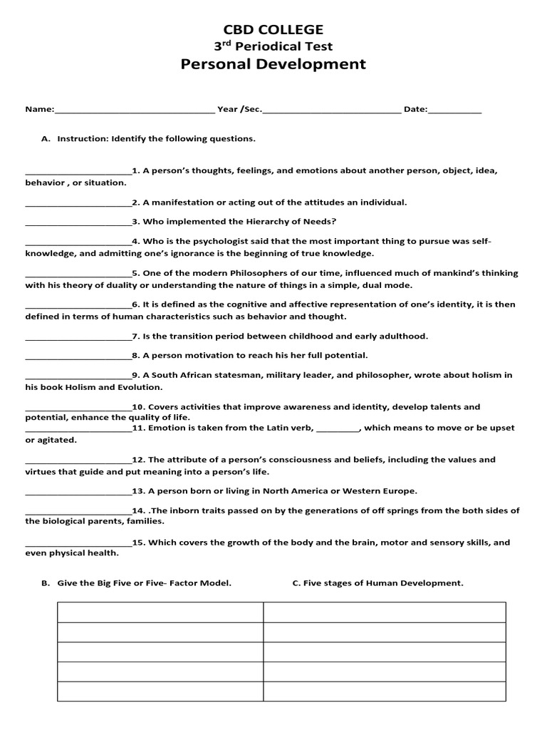 3rd Periodical Test Ledge | PDF | Thought | Self
