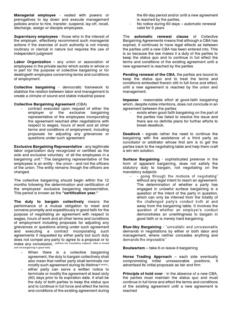 CBA Definition | PDF | Collective Bargaining | Collective Agreement
