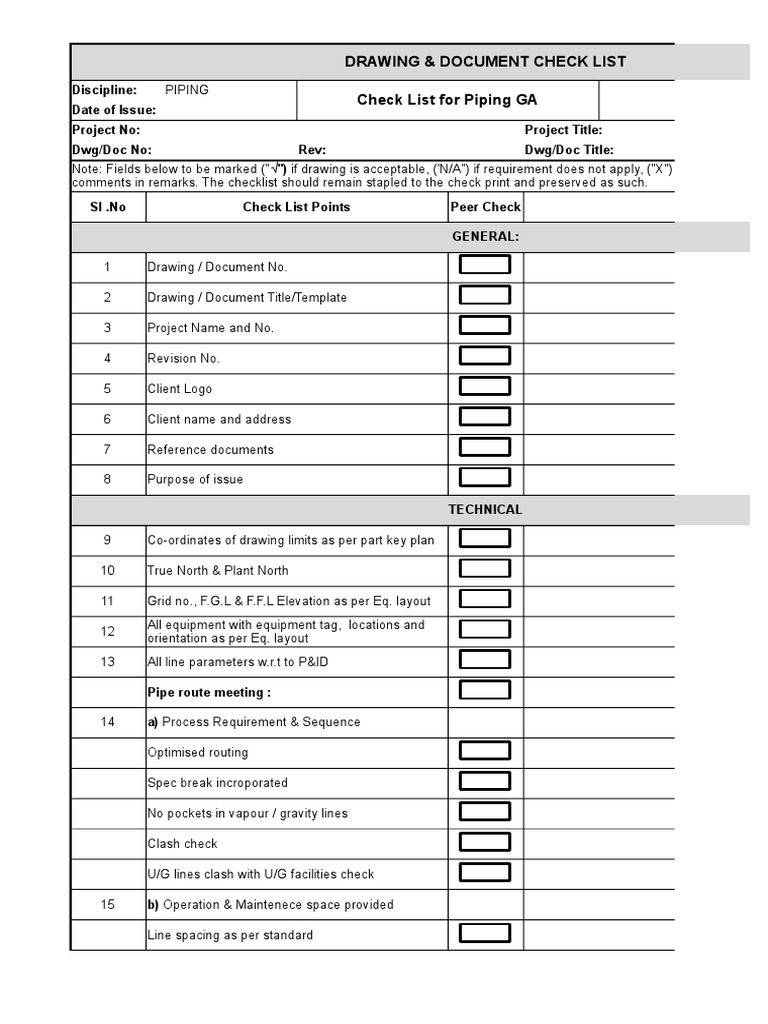 Piping General Arrangement Checklist | PDF | Mechanical Engineering ...