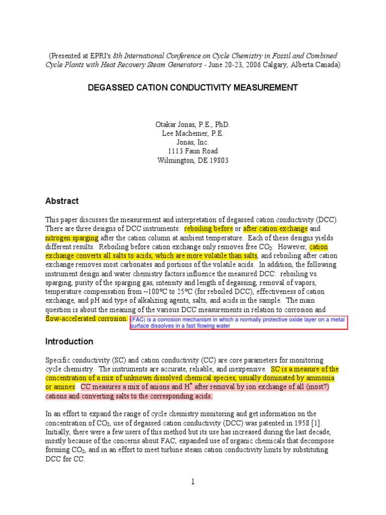 Degassed Cation Conductivity Measurement | Download Free PDF | Carbon ...