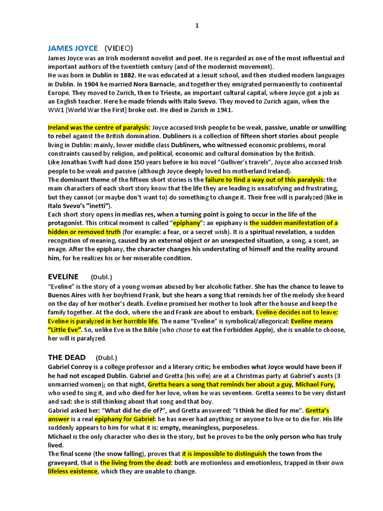 James Joyce Notes | PDF | Ulysses (Novel) | James Joyce