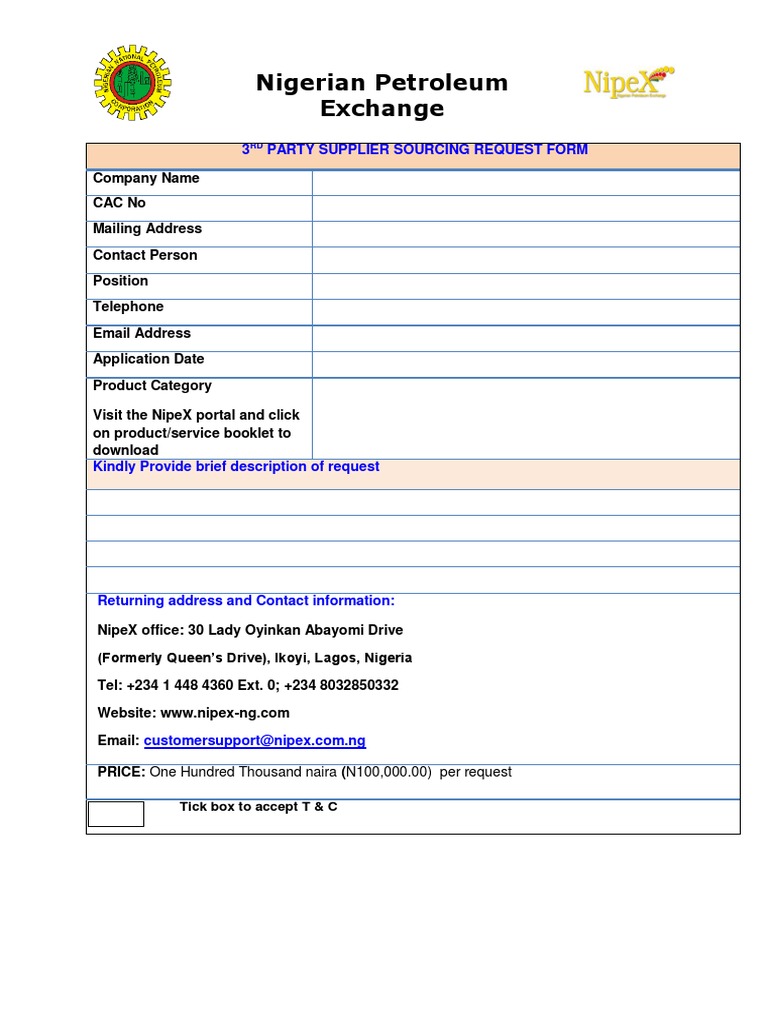 Nigerian Petroleum Exchange: 3 Party Supplier Sourcing Request Form | PDF