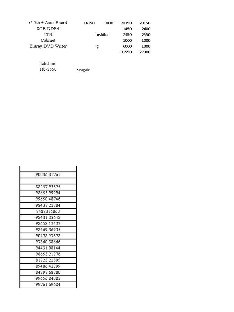 3800 20150 20150 1450 2600 Toshiba 2950 2550 1000 1000 LG 6000 1000 ...