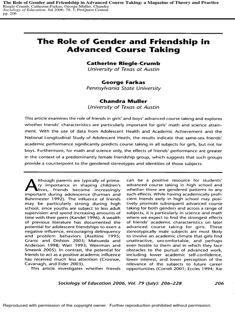 2006 - Riegle-Crumb Et Al The Role of Gender and Friendship PDF | PDF