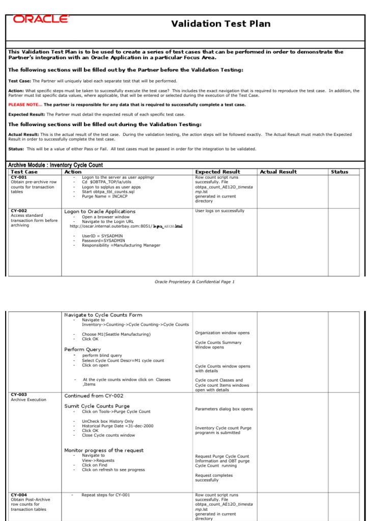 Validation Test Plan: Archive Module: Inventory Cycle Count | PDF ...
