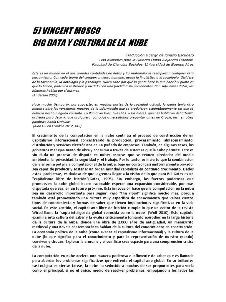 Vincent Mosco Big Data y Cultura de La Nube PDF | PDF | Big Data ...