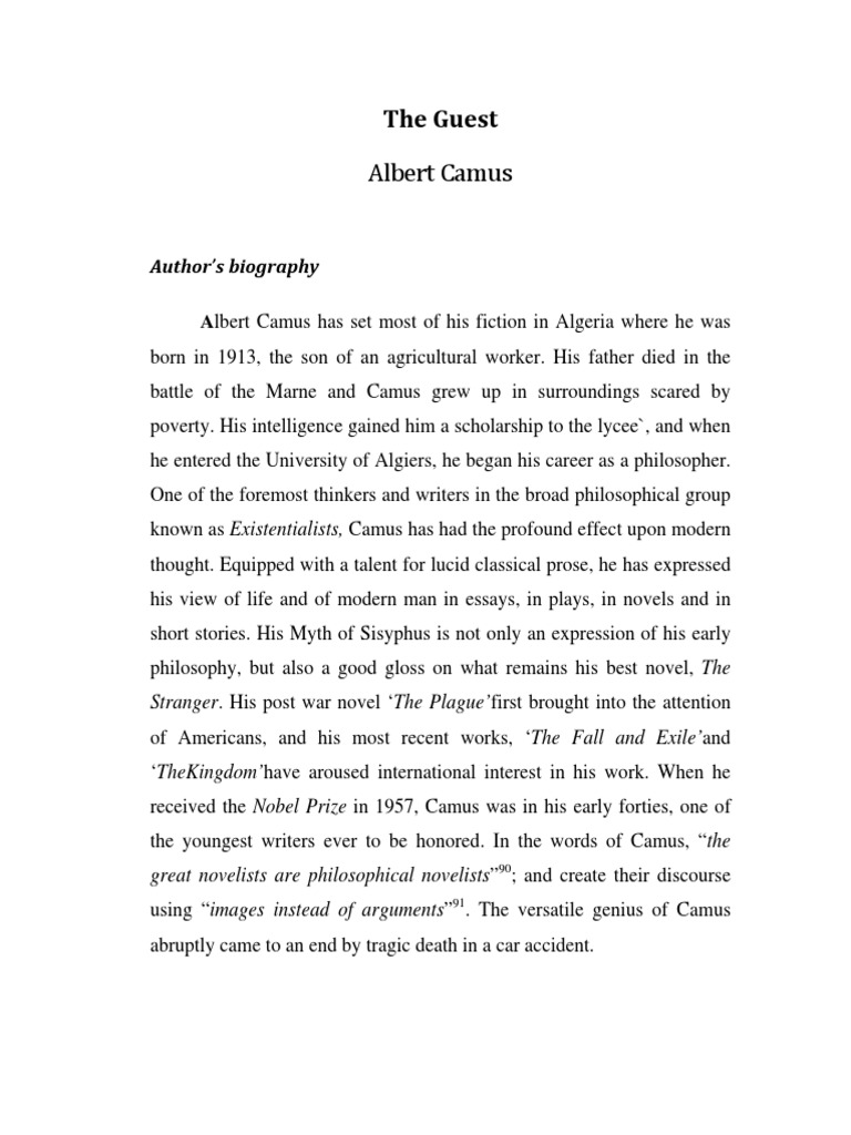 The Guest - Camus (Analysis) | PDF | Existentialism | Albert Camus