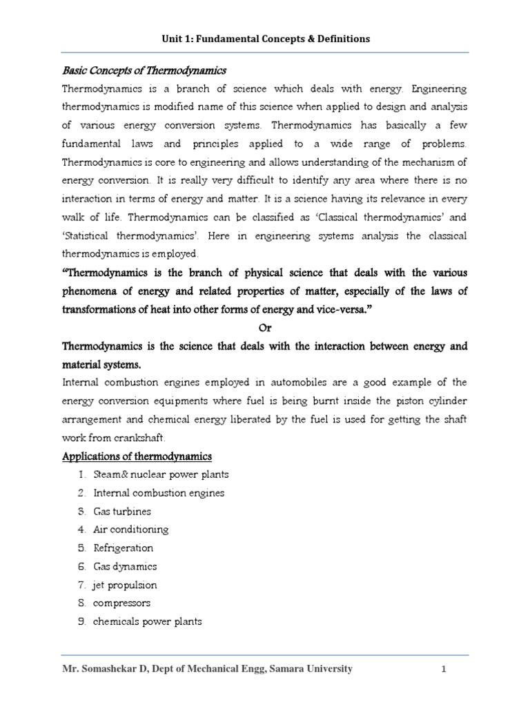 UNIT-1 Basic Concepts of Thermodynamics | PDF | Temperature ...