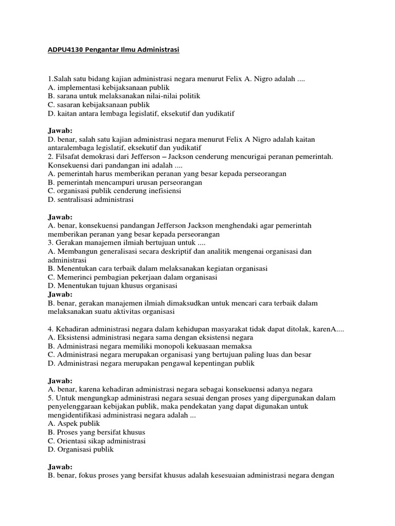 ADPU4130 Pengantar Ilmu Administrasi Negaara | PDF | Karier & Perkembangan