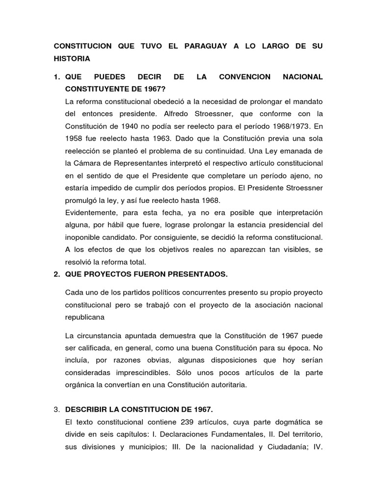 Constitucion Que Tuvo El Paraguay A Lo Largo de Su Historia | PDF ...