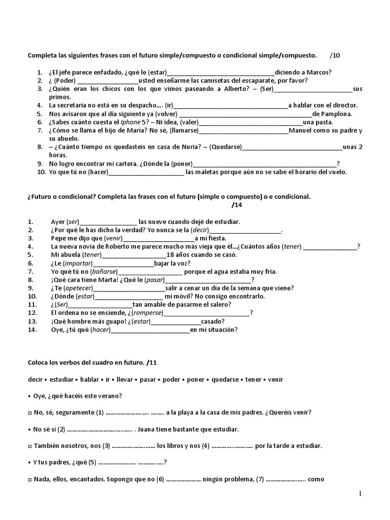 Ejercicios Futuro y Condicional | PDF