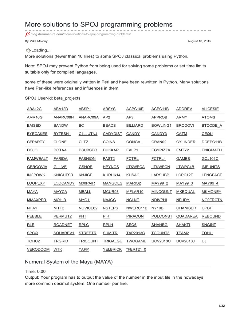 Solutions To SPOJ Programming Problems | PDF | Arithmetic | Teaching Mathematics