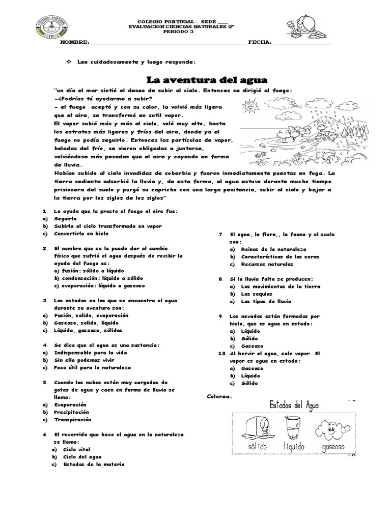 Evaluación Ciclo Del Agua | PDF | Evaporación | El ciclo del agua