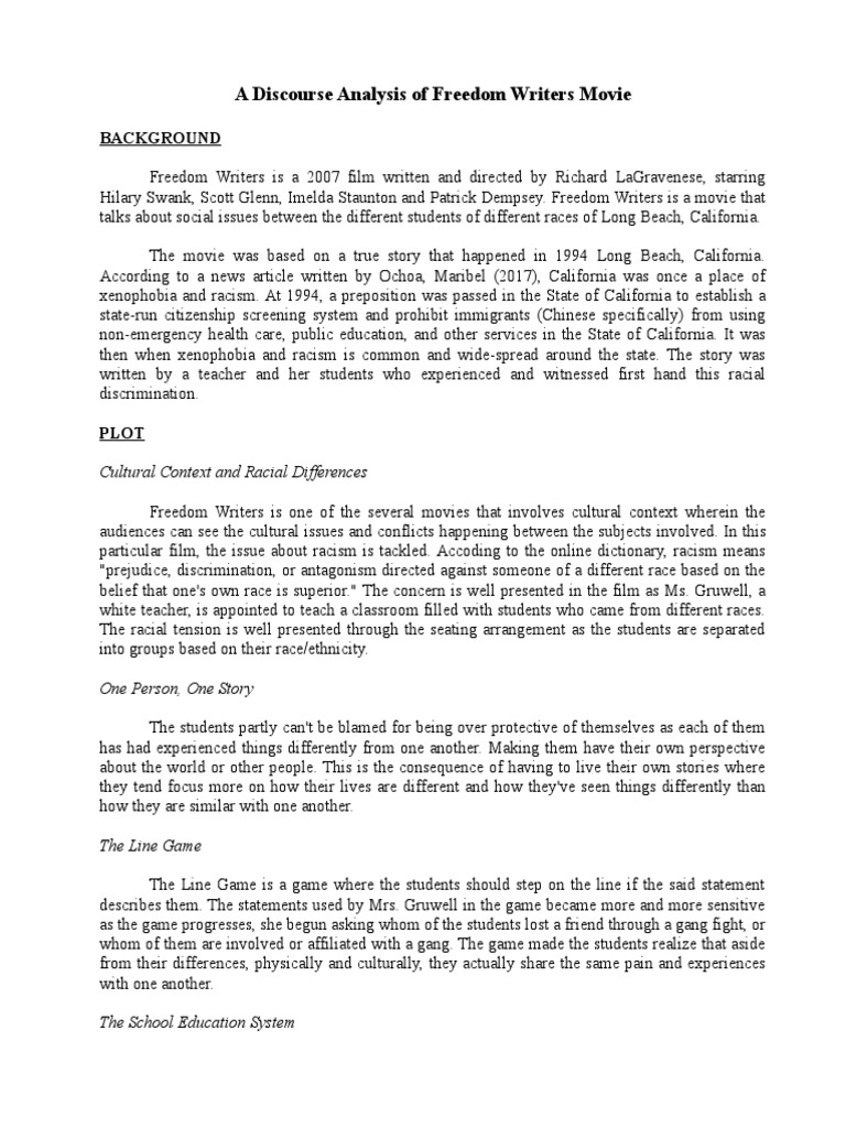A Discourse Analysis of Freedom Writers Movie: Background | PDF ...