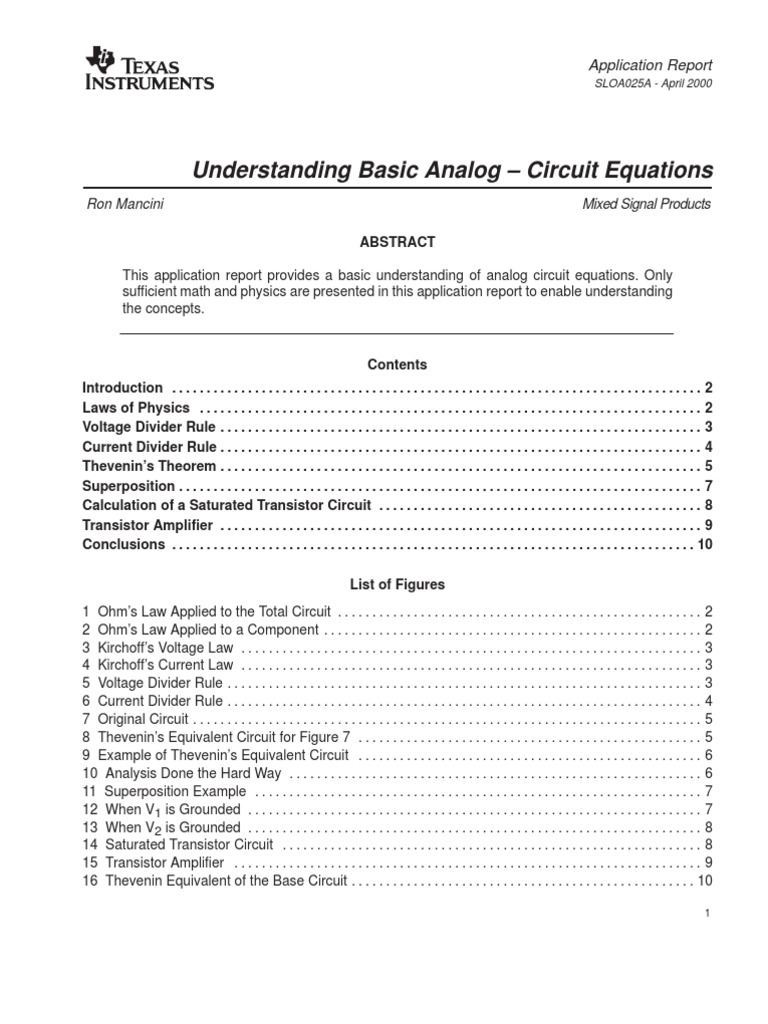 Understanding Basic Analog - Circuit Equations: Application Report ...