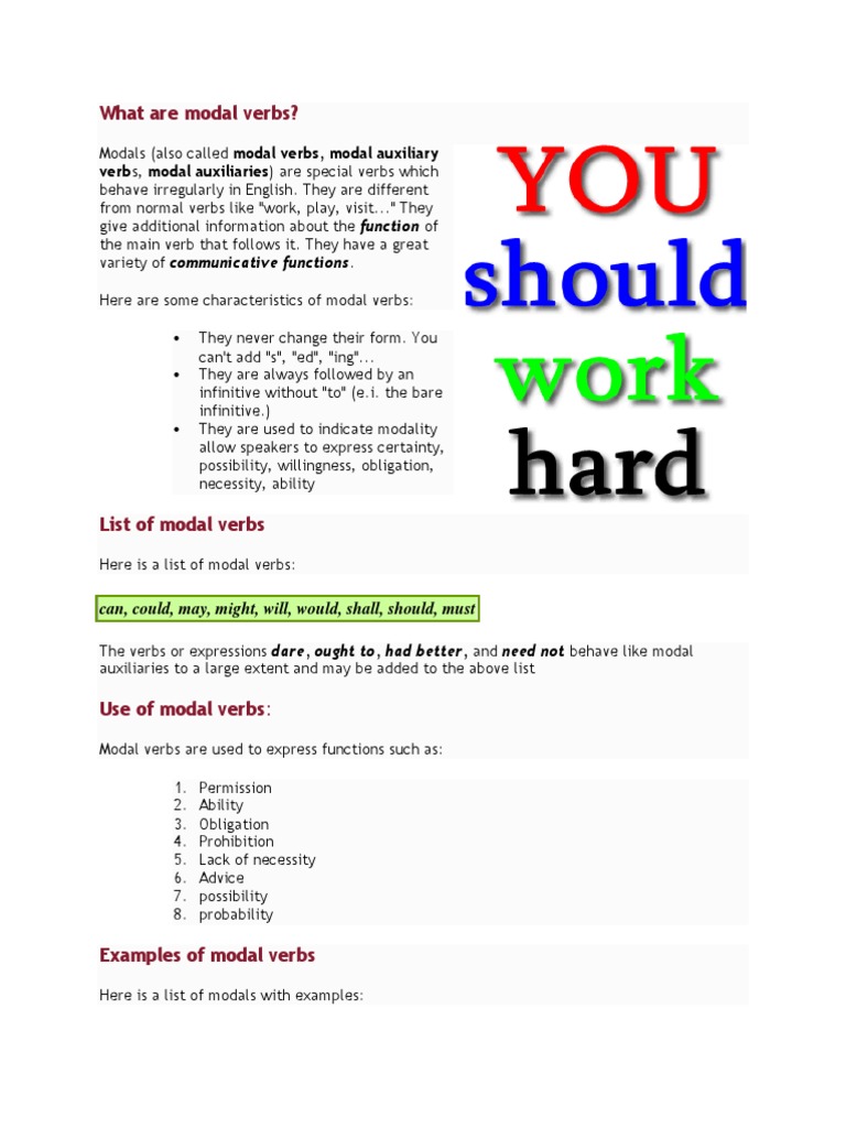 Modal Verbs | PDF | Grammar | Syntax