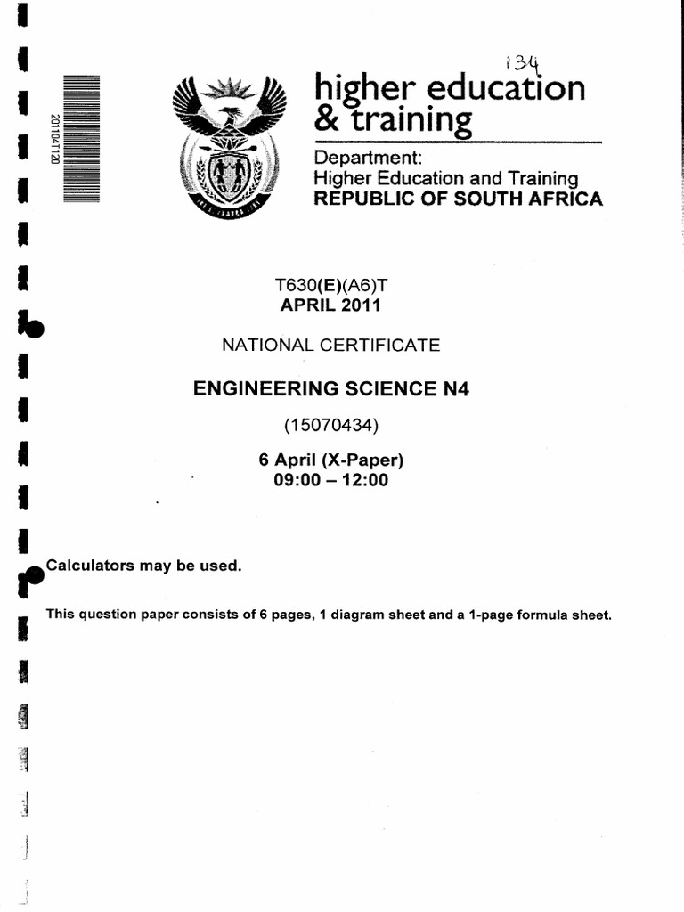 Eng. Science N4 X-Paper Apr 2011 | PDF | Science And Technology ...
