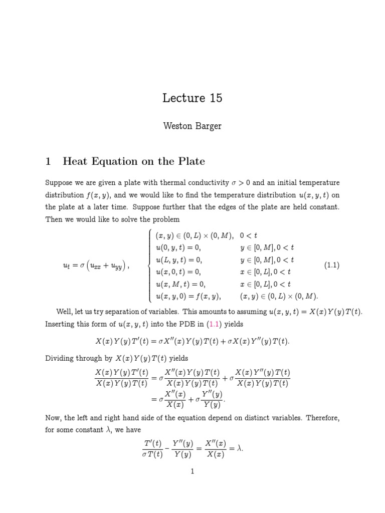 1 Heat Equation On The Plate: Weston Barger | PDF | Ordinary ...