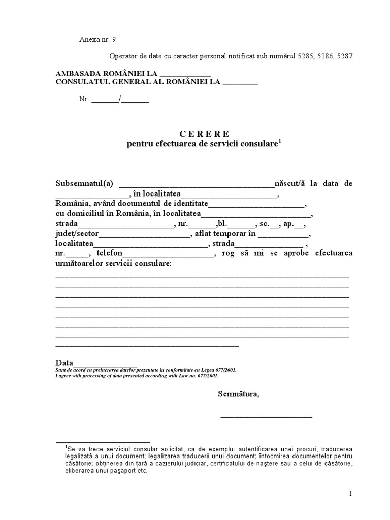 Anexa 9 Cerere Serviciu Consular PDF | PDF