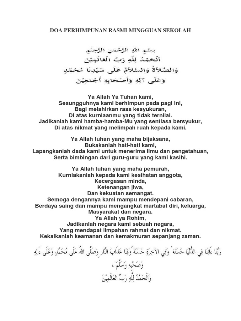 Doa Perhimpunan Rasmi Mingguan Sekolah | PDF