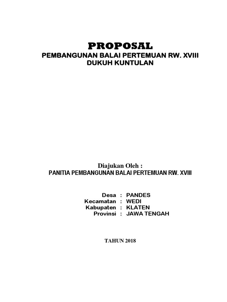 Proposal Pembangunan Balai Pertemuan RW XVIII | PDF | Griya & Taman