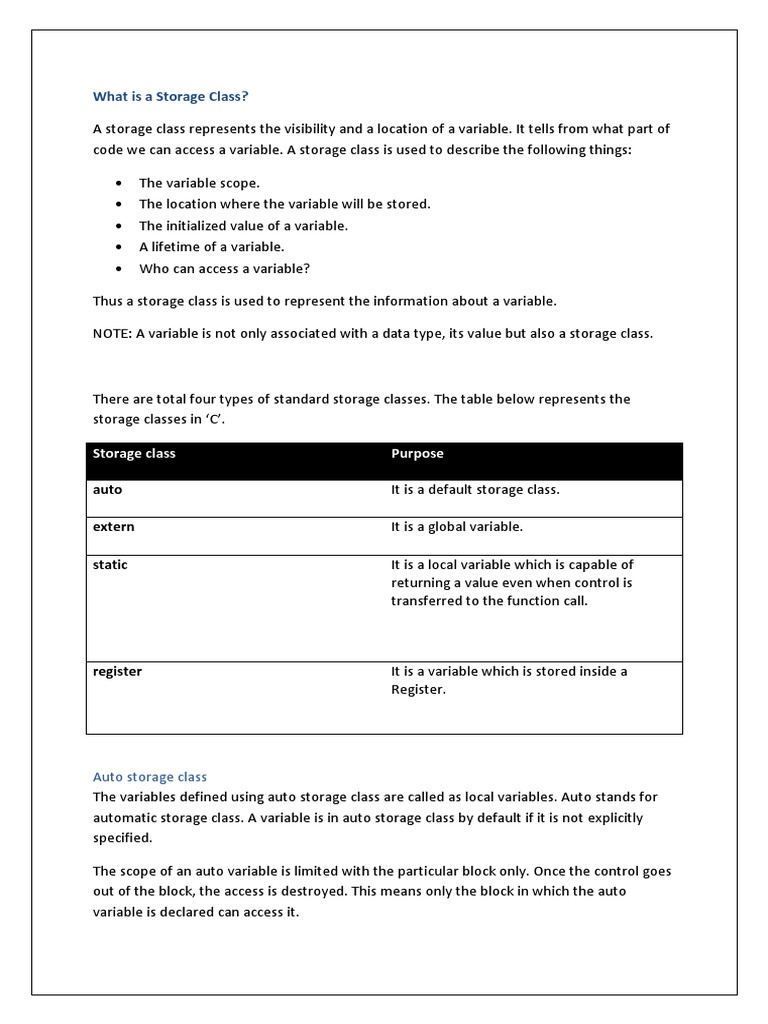 Storage Classes In C Programming Pdf Variable Computer Science Scope Computer Science