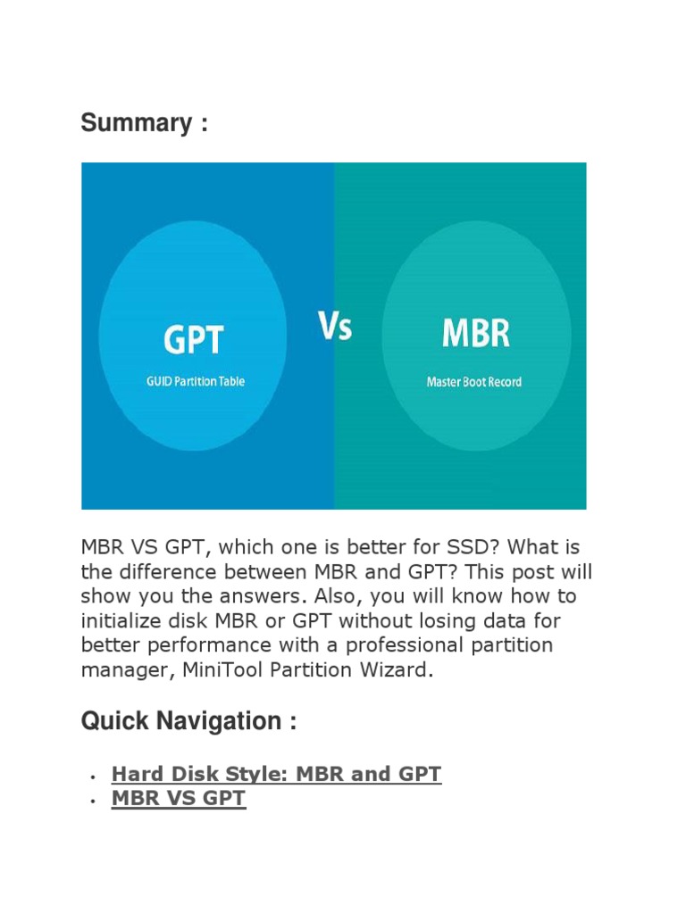 Summary of MBR Vs GPT | PDF | Operating System Technology | Booting