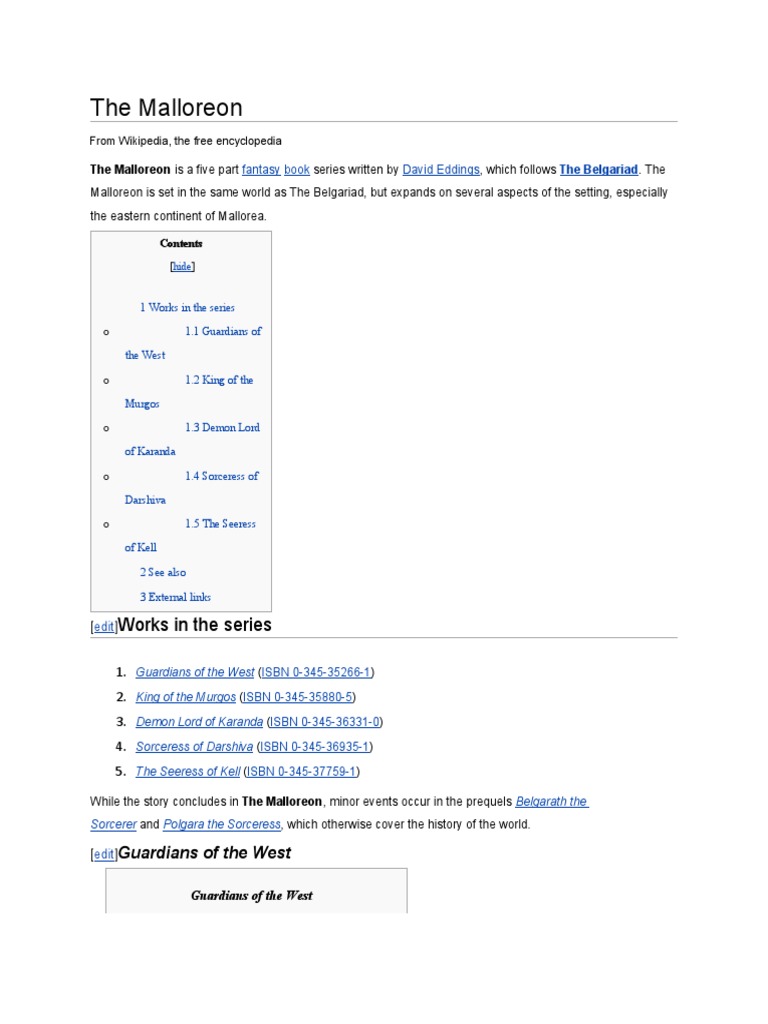 The Malloreon: Works in The Series | PDF | Series Of Books | High Fantasy