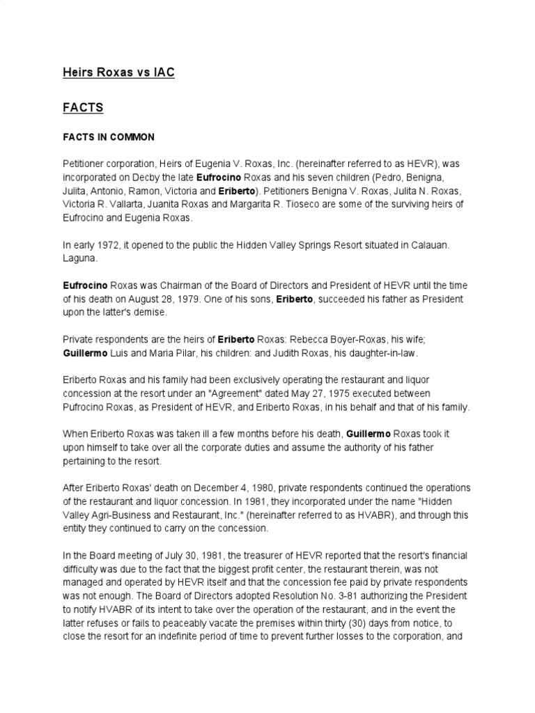 Heirs Roxas vs IAC: Resort Concession Dispute | PDF | Injunction ...