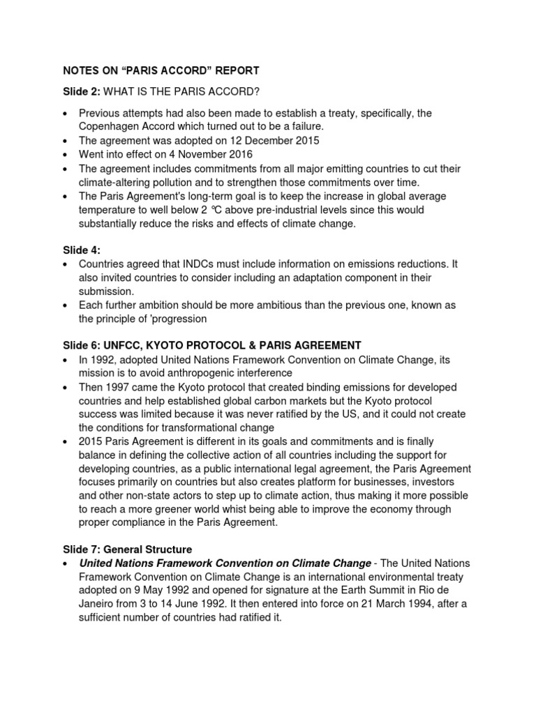 Overview of the Paris Agreement | PDF | United Nations Framework ...