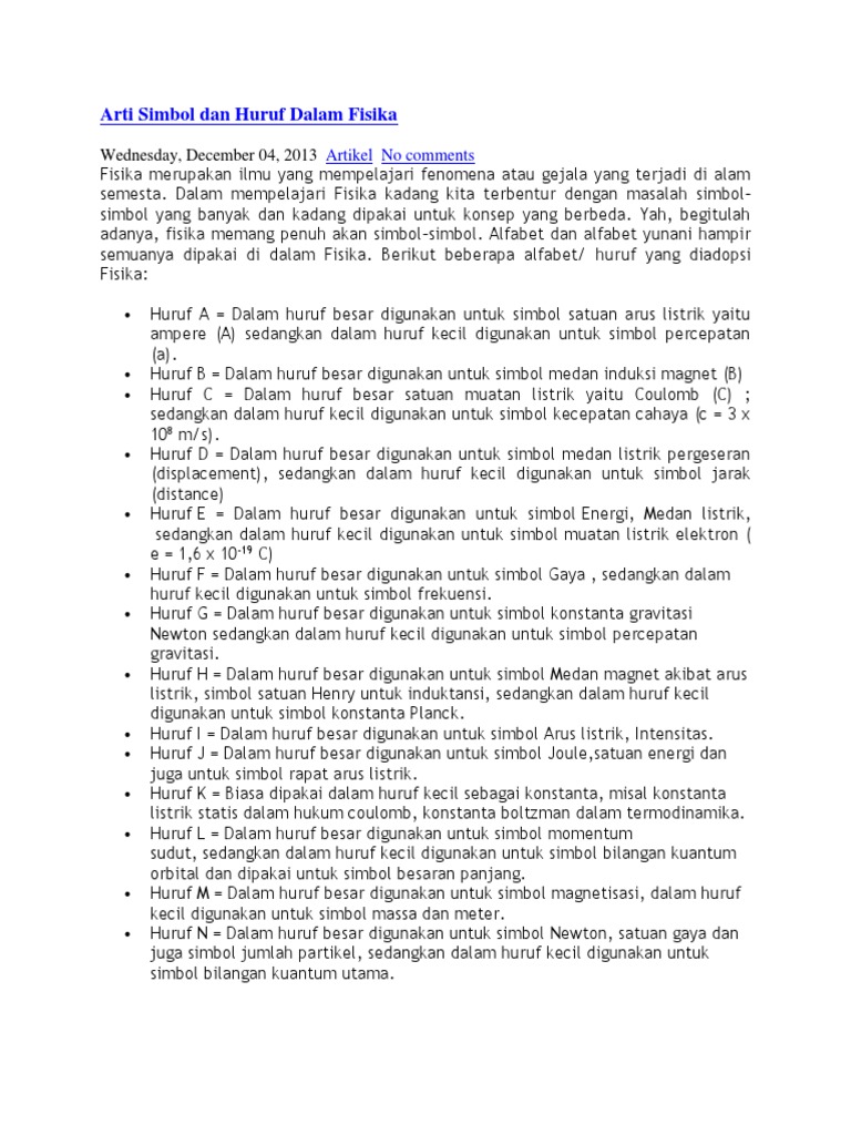 Arti Simbol Dan Huruf Dalam Fisika | PDF
