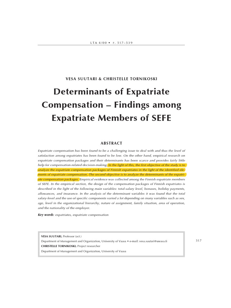 Determinants of Expatriate Compensation Findings A PDF | PDF | Employee ...