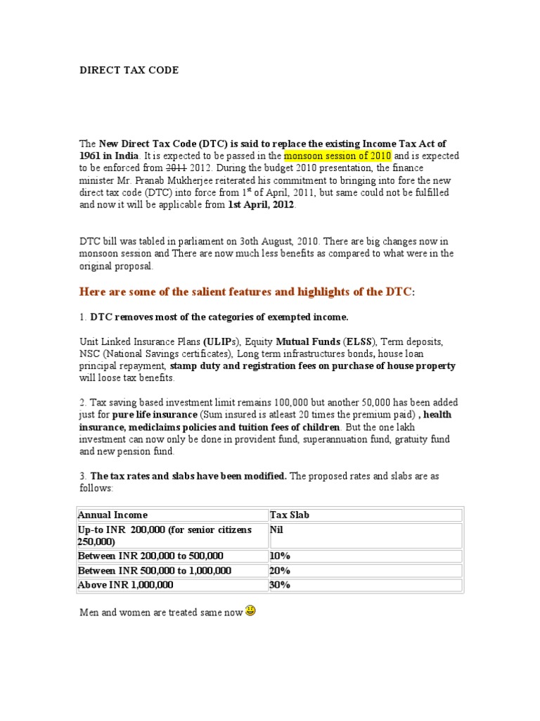 Direct Tax Code | PDF | Capital Gains Tax | Income Tax In India