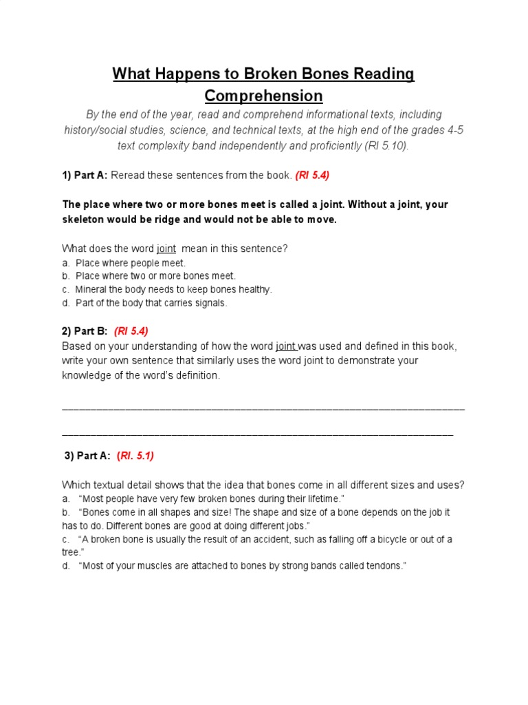 What Happens To Broken Bones | PDF | Reading Comprehension | Linguistics