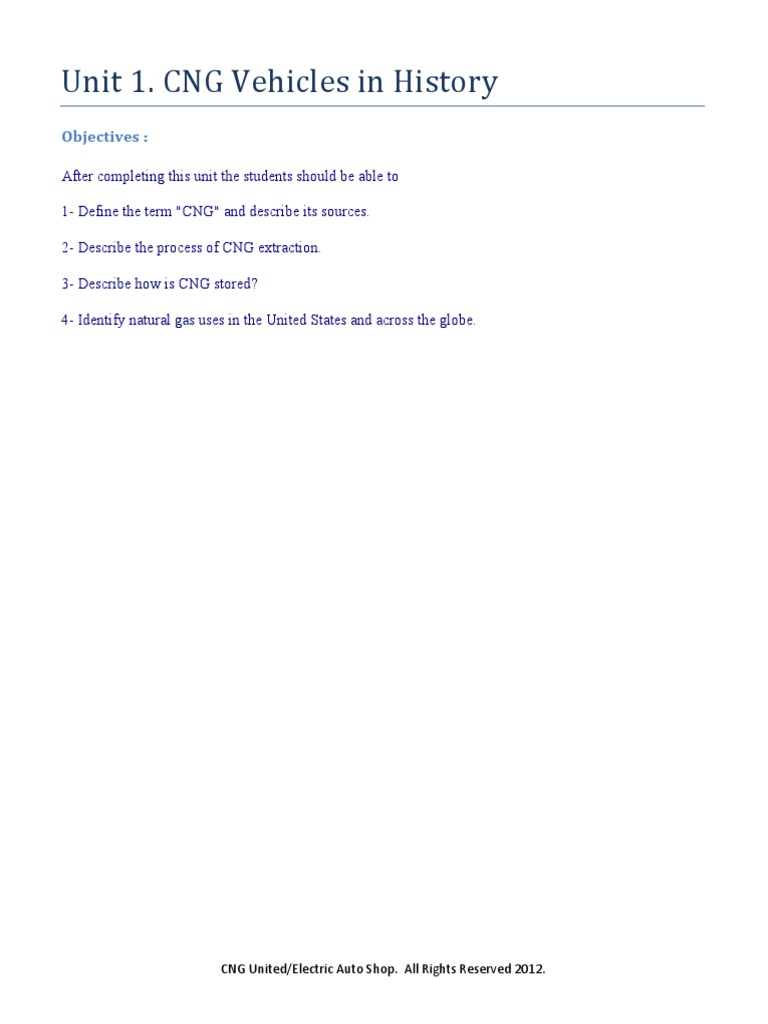 Unit 1. CNG Vehicles in History: Objectives | PDF | Natural Gas Storage ...