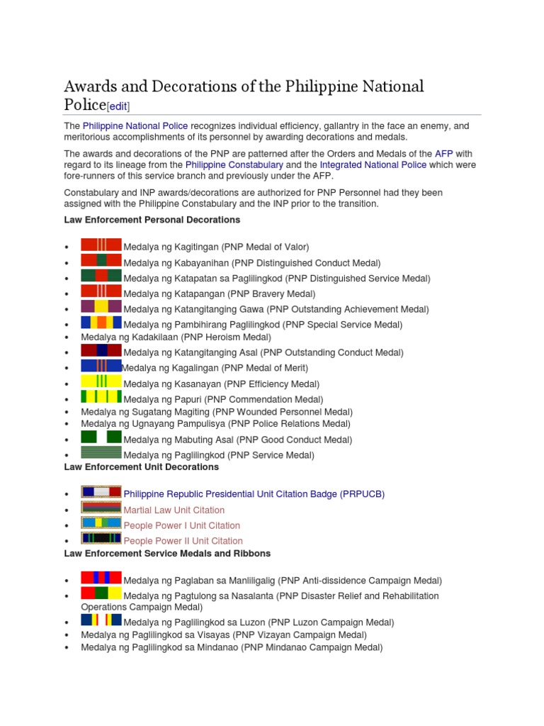 Awards and Decorations of The Philippine National Police | PDF ...