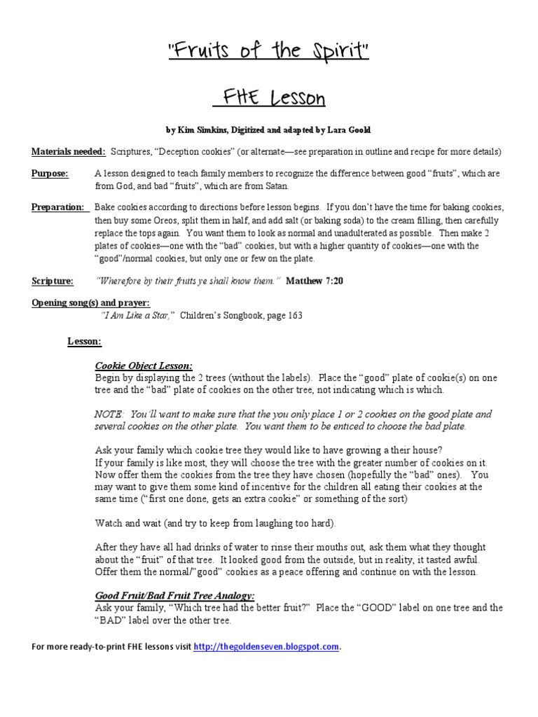 Fruits of The Spirit FHE Lesson | PDF | Fruit Of The Holy Spirit | Teaspoon