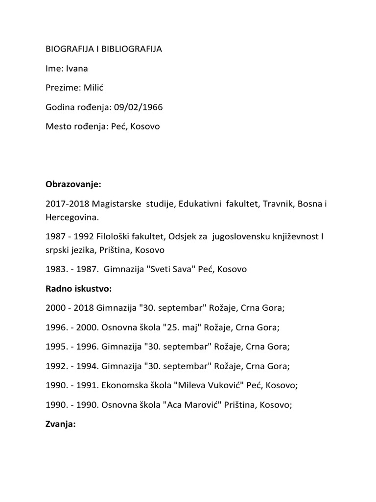 Biografija I Bibliografija | PDF