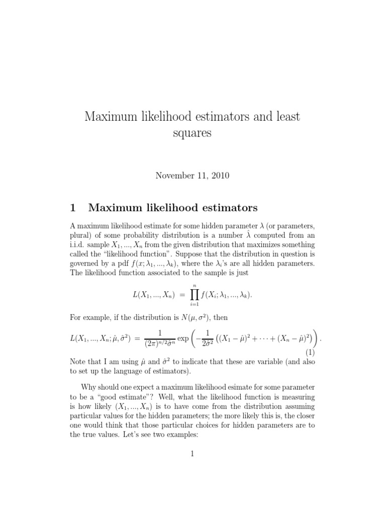 Maximum Likelihood Estimators and Least Squares | PDF | Estimator | Standard Deviation